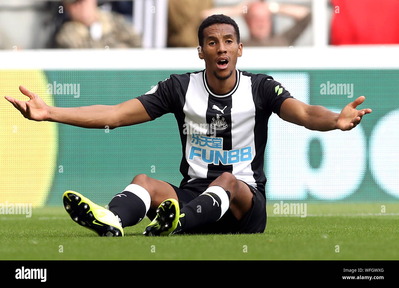 Newcastle United's Isaac Hayden appeals towards the referee during the ...