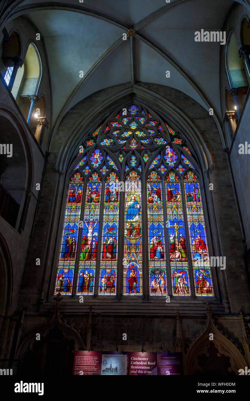 South transept stained glass window in Chichester Cathedral in ...
