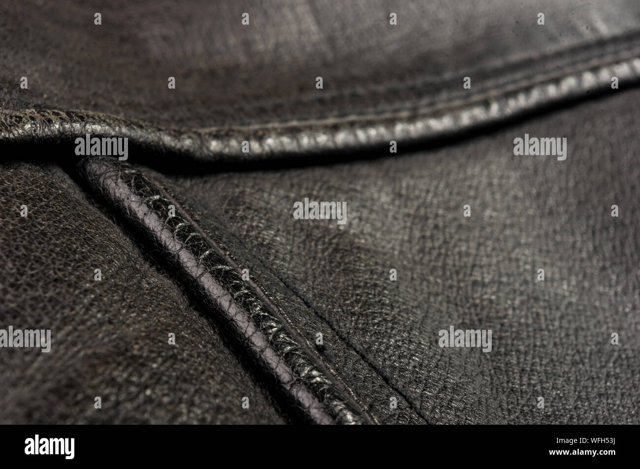 Old vintage genuine soft black leather texture background, top layer ...