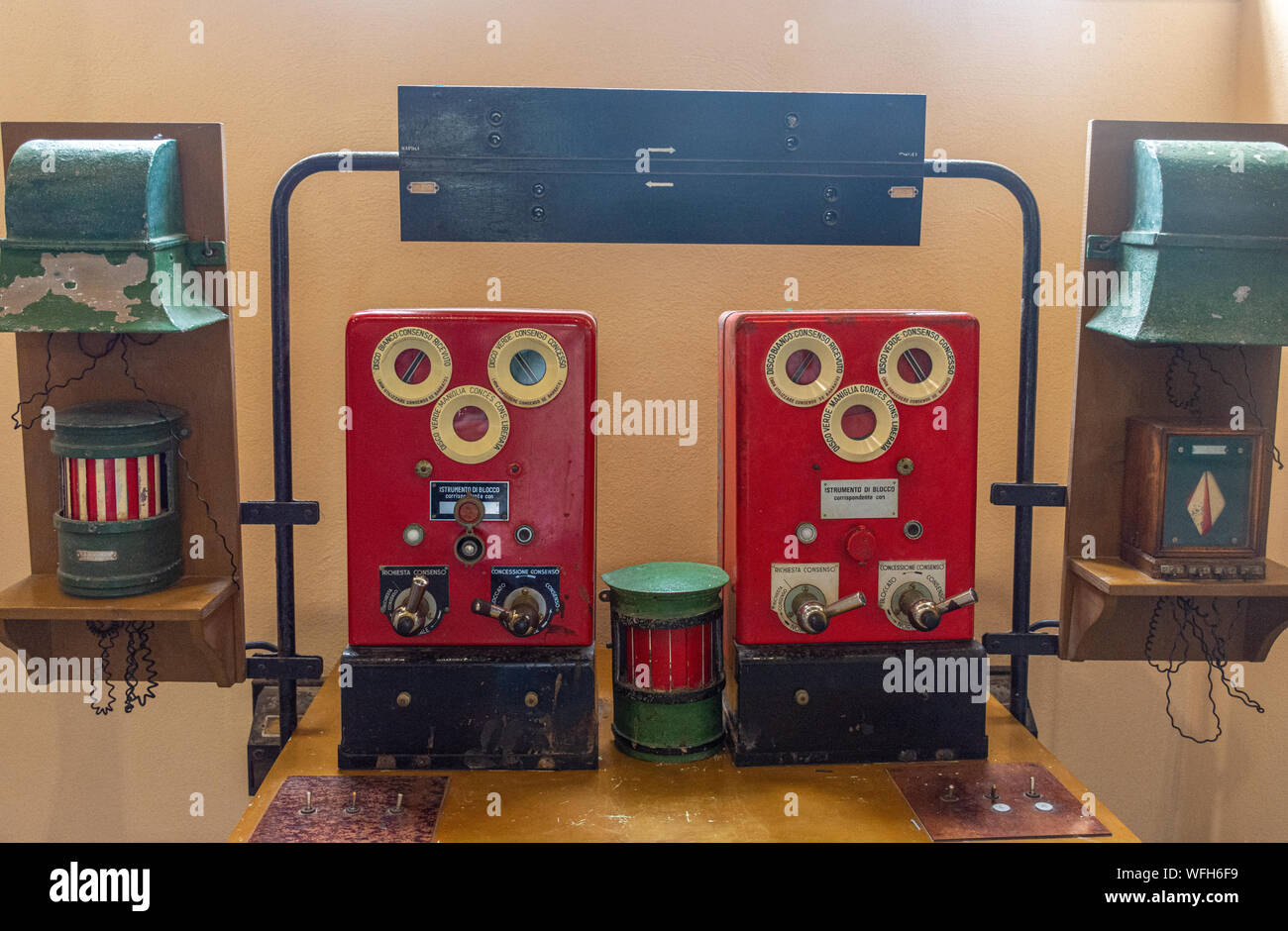 Ancient mechanisms for the remote control of steam trains Stock Photo ...