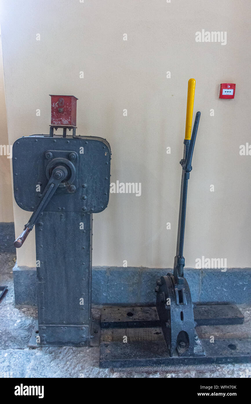 Ancient mechanisms for the remote control of steam trains Stock Photo ...