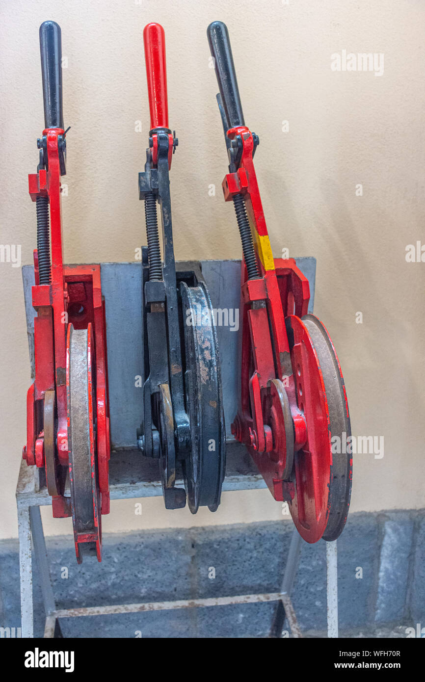 Ancient mechanisms for the remote control of steam trains Stock Photo ...
