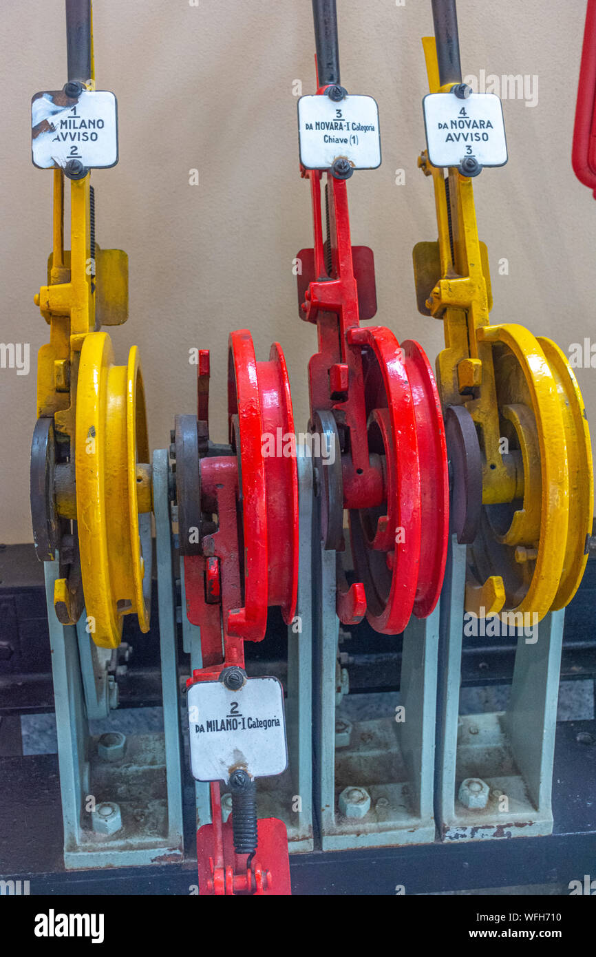 Ancient mechanisms for the remote control of steam trains Stock Photo ...