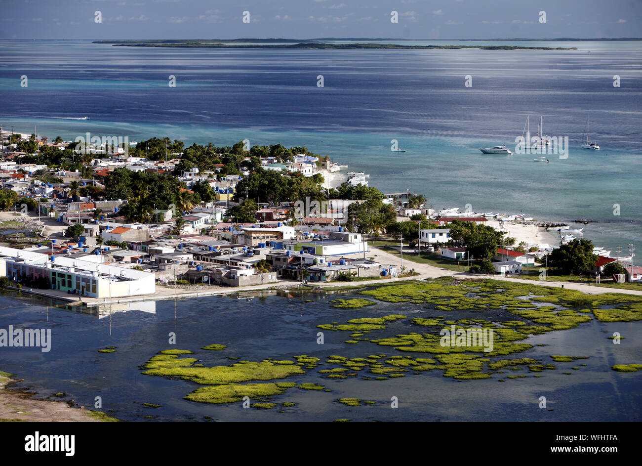 Aerial View Of Cityscape Amidst Sea Stock Photo - Alamy