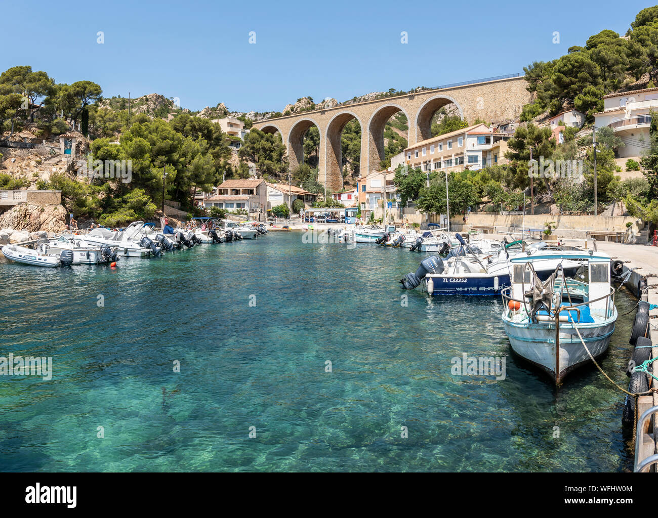 Port of calanque of Méjean during summer, Ensuès La Redonne, France ...