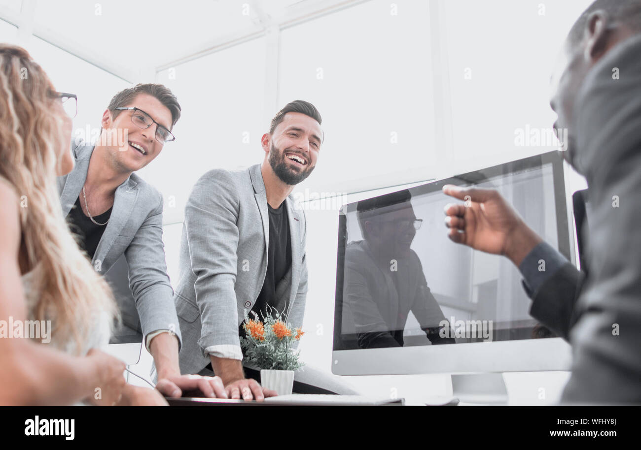 office staff talking in the workplace Stock Photo - Alamy