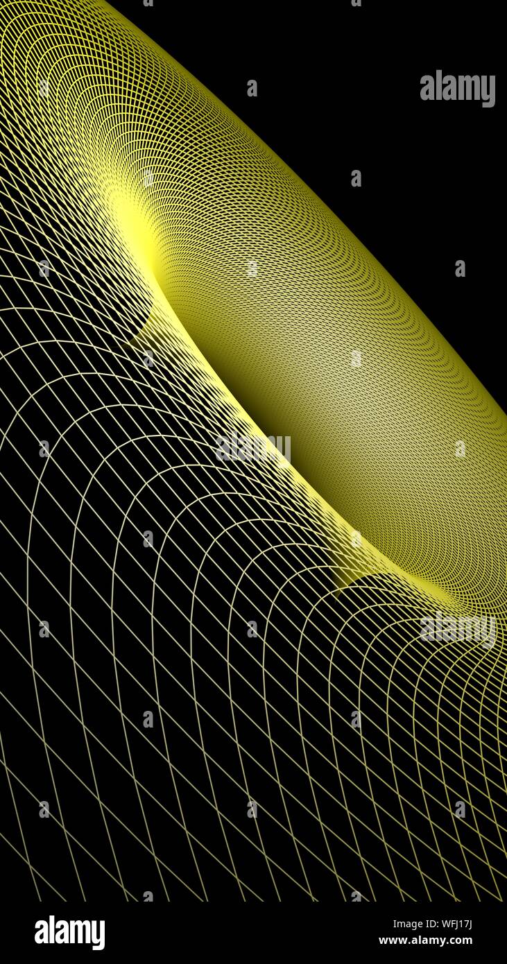 Green grid mathematical surface on black background - 3D rendering ...