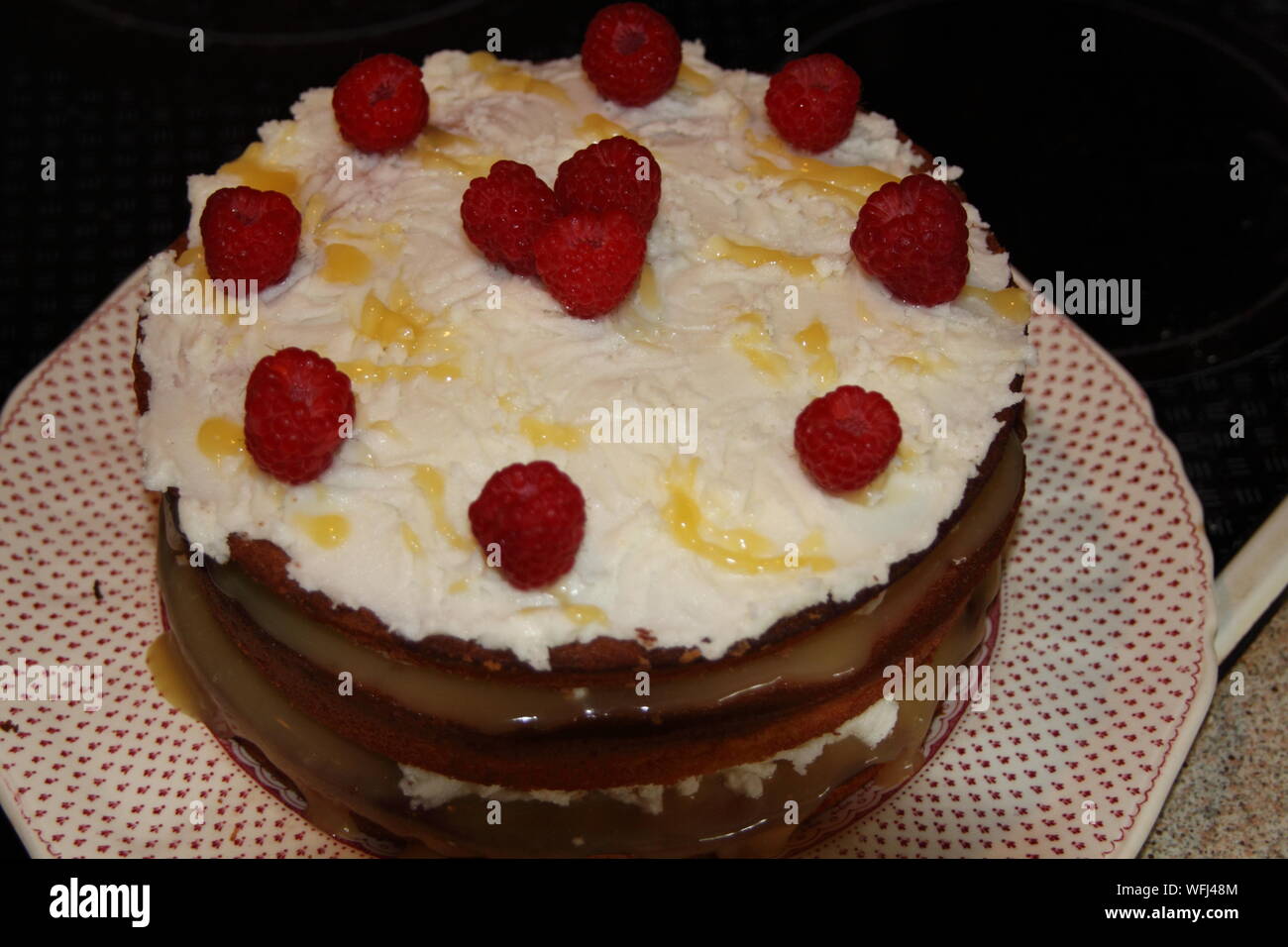 Lemon Curd Raspberry Cream Cake Stock Photo - Alamy
