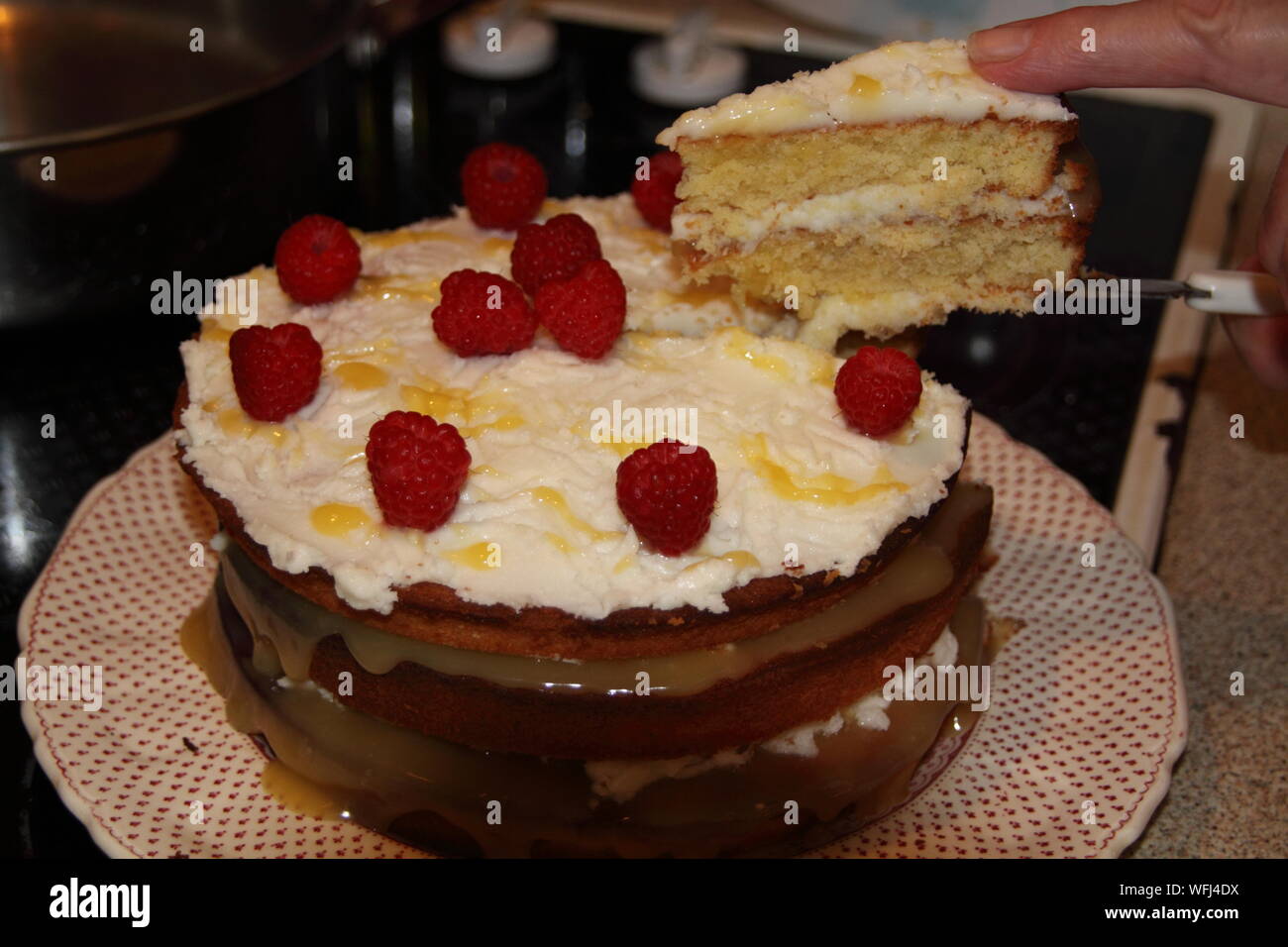 Lemon Curd Raspberry (Rubus Subgenus Idaeobatus) Cream Cake Stock Photo ...