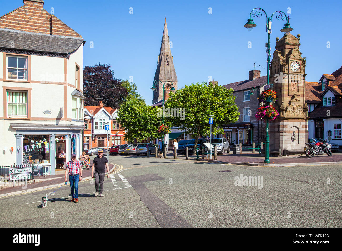 St Peters church and The clock tower on St Peters square in the Welsh ...