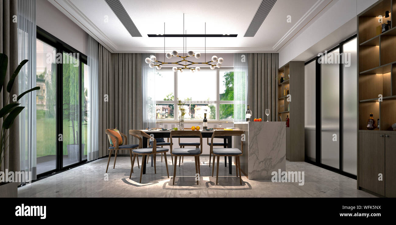3d render. Dining room interior Stock Photo - Alamy
