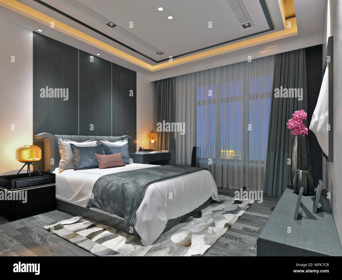 3d render. Hotel bedroom interior Stock Photo - Alamy