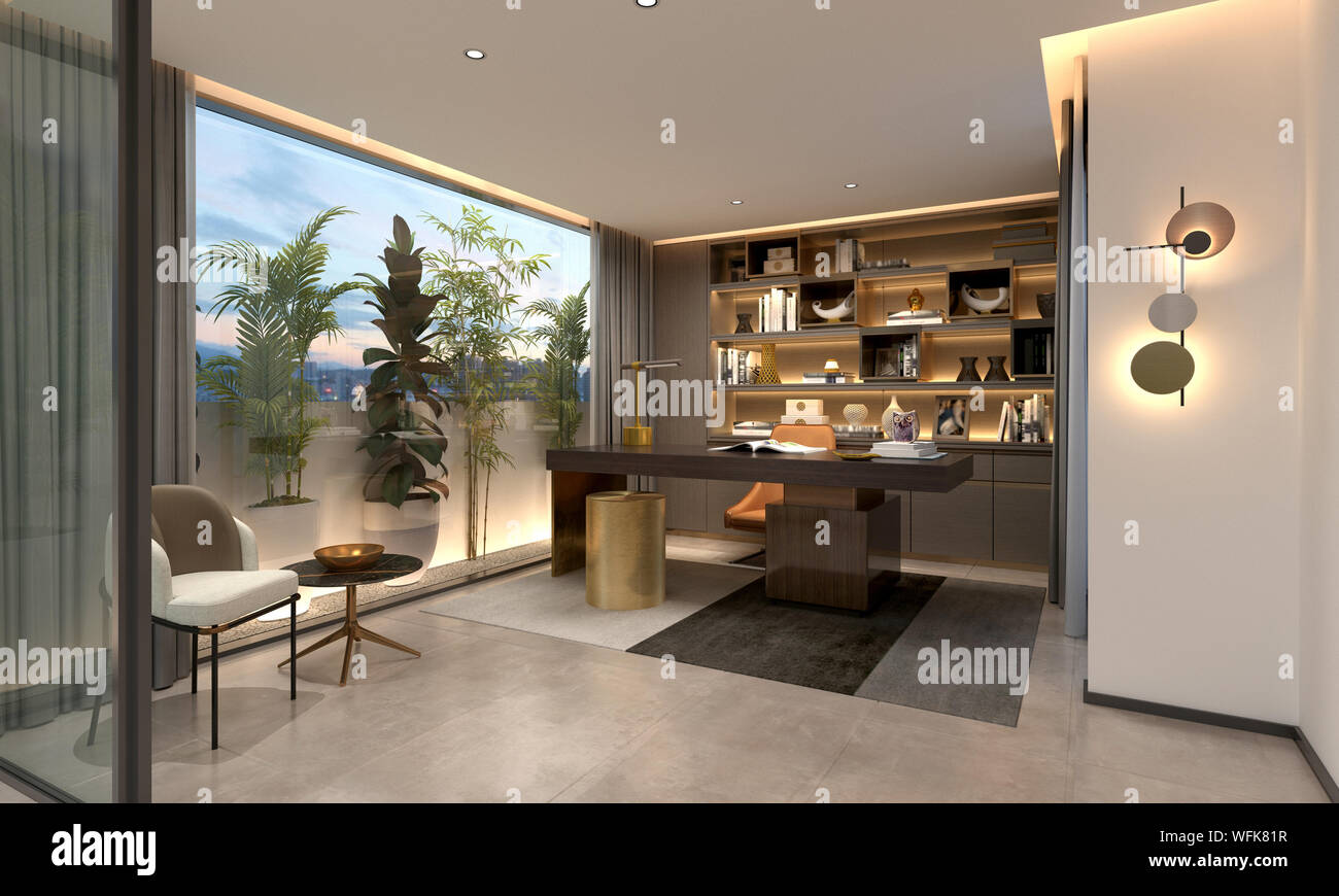 3d render study room hi-res stock photography and images - Alamy