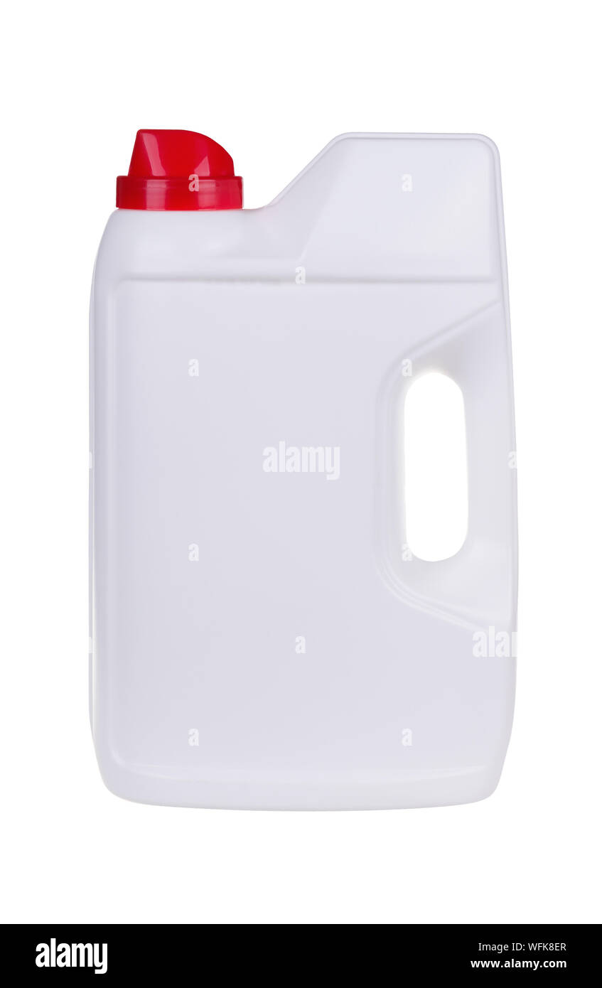 White plastic dishwasher detergent powder or liquid detergent bottle ...