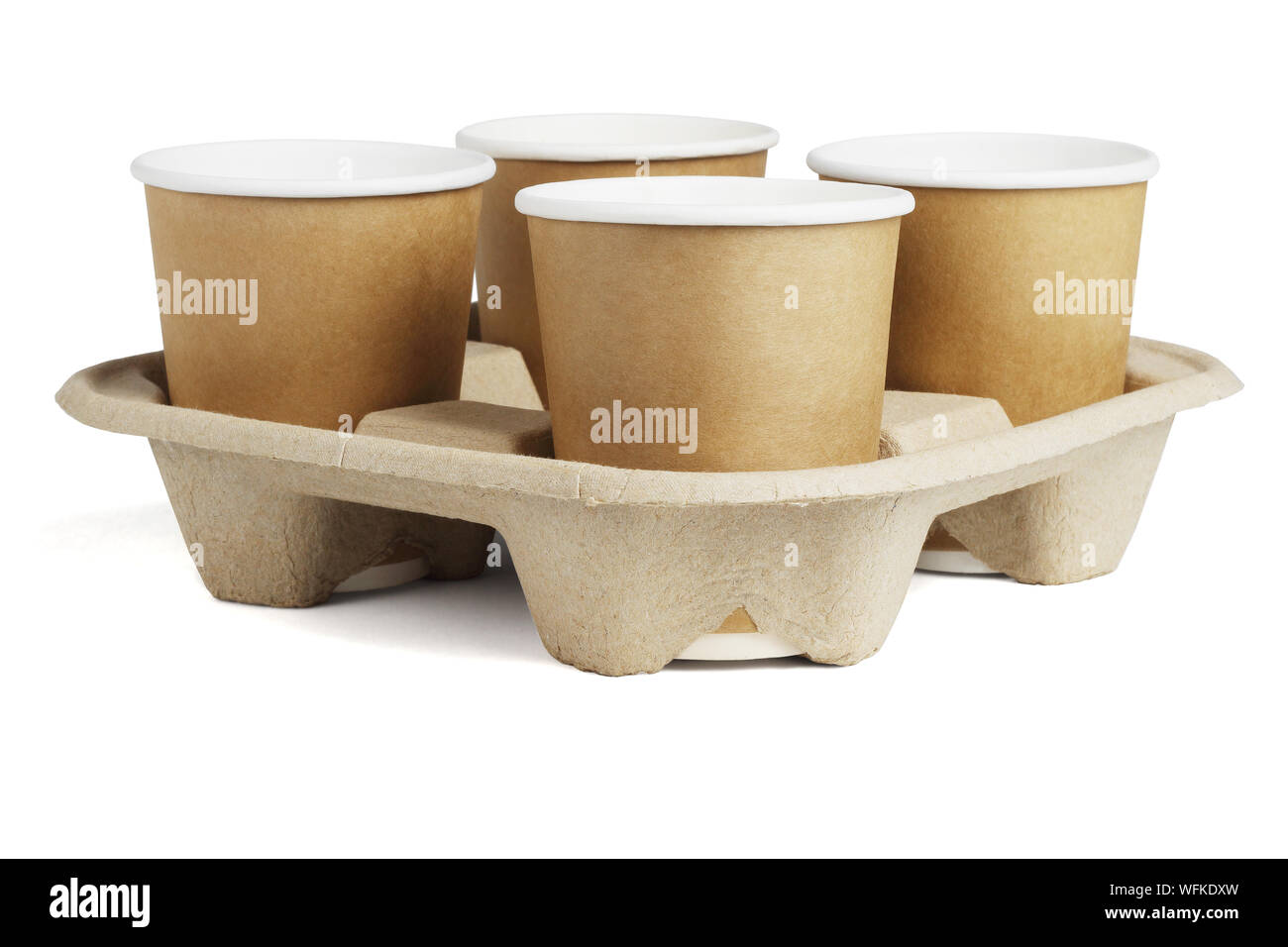 Four Coffee Cups in Disposable Paper Tray on White Background Stock ...