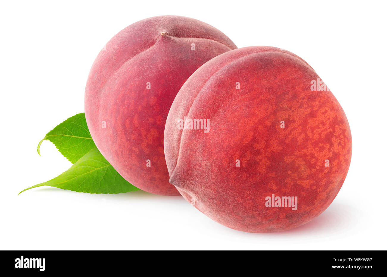 Isolated peaches. Two fresh peach fruits isolated on white background ...