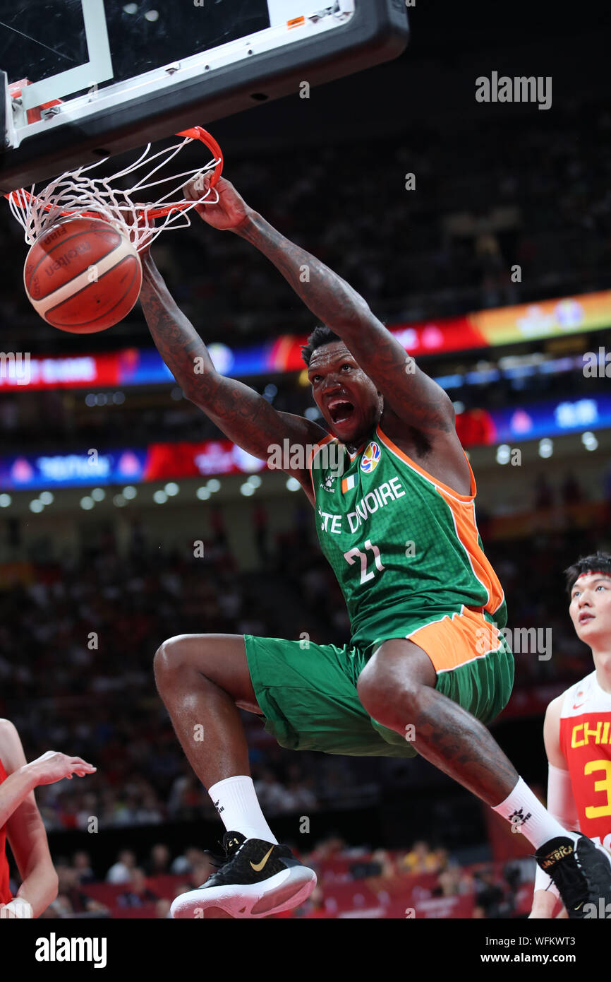 Beijing, China. 31st Aug, 2019. Deon Thompson of Cote d'Ivoire competes ...