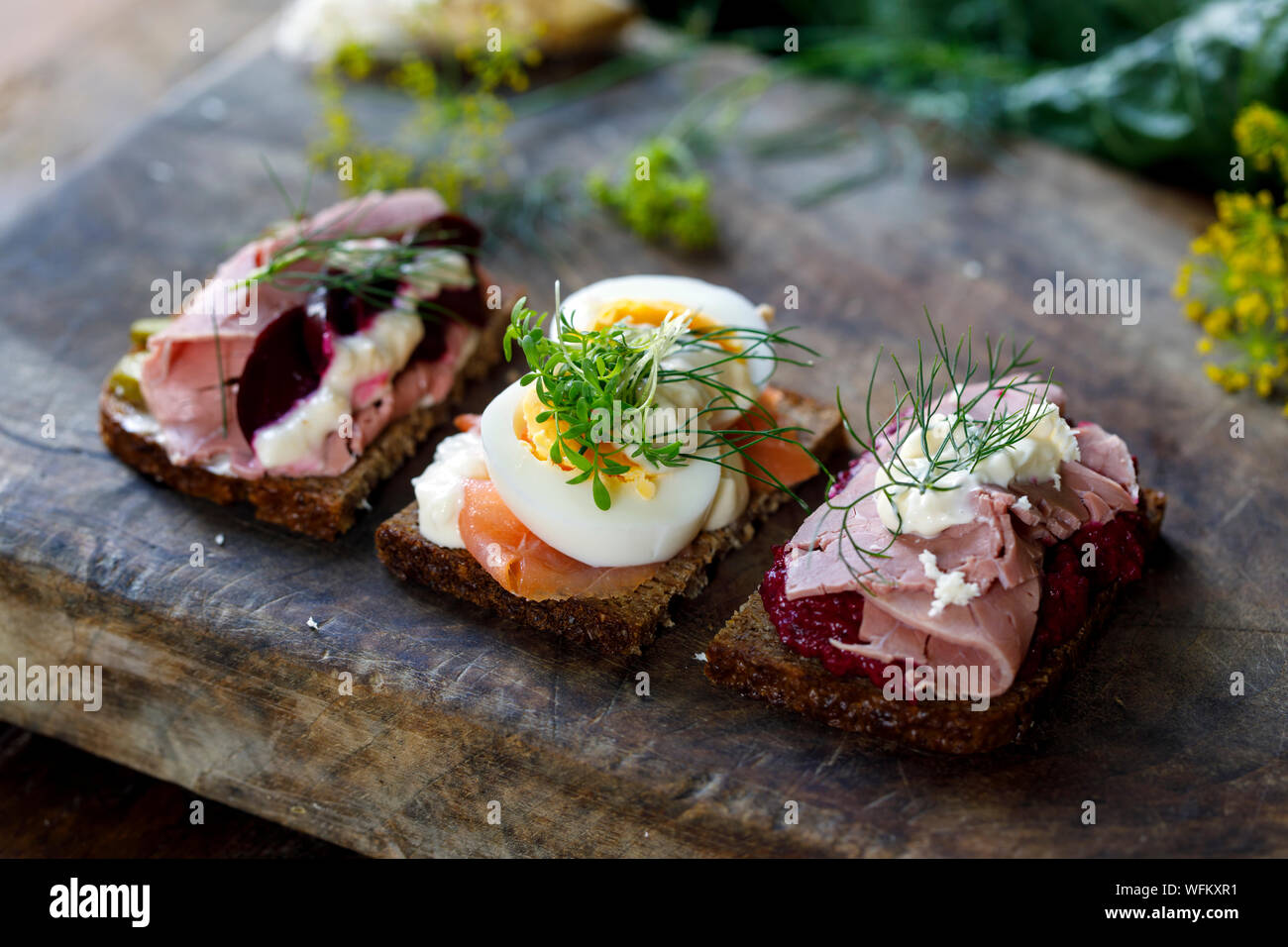 Selection of Scandinavian open sandwiches Stock Photo - Alamy