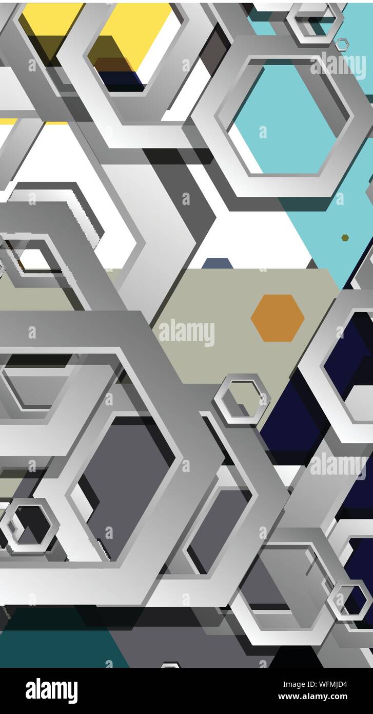 Abstract geometric background with hexagon cold color composition ...