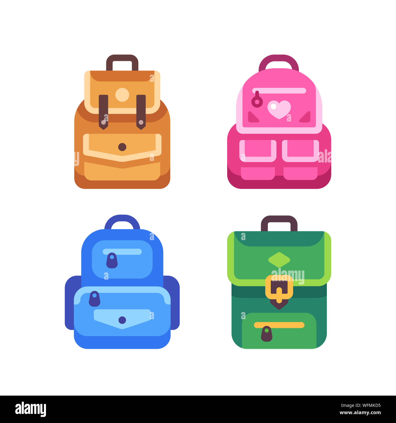School kid backpack flat icon set. Back to school illustration Stock ...