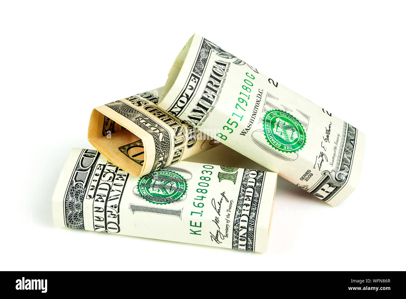 closeup of american dollar banknotes laying on white background Stock ...