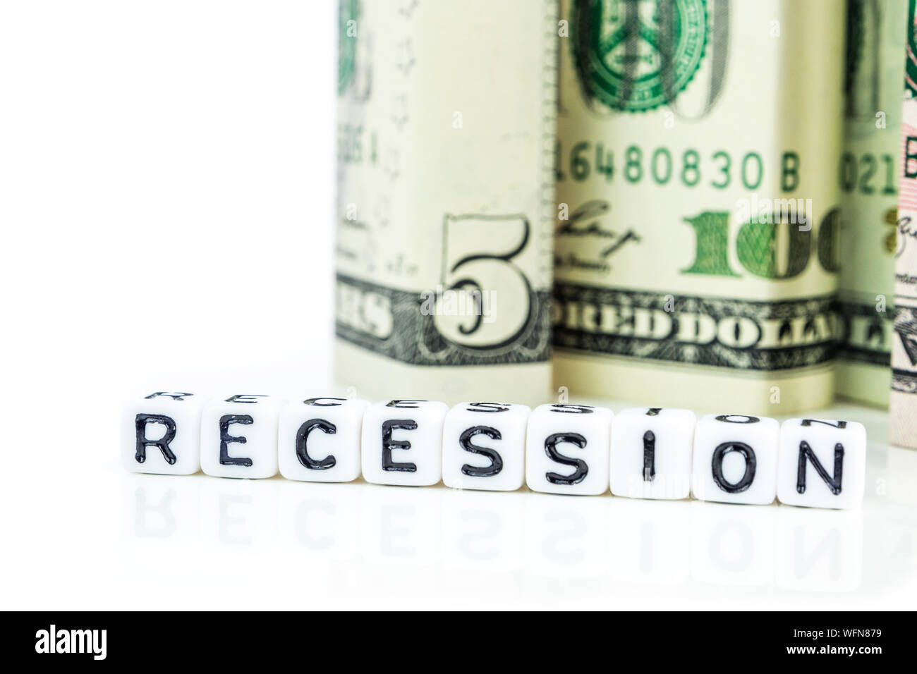 recession concept, american dollar banknote blocks in all denominations ...