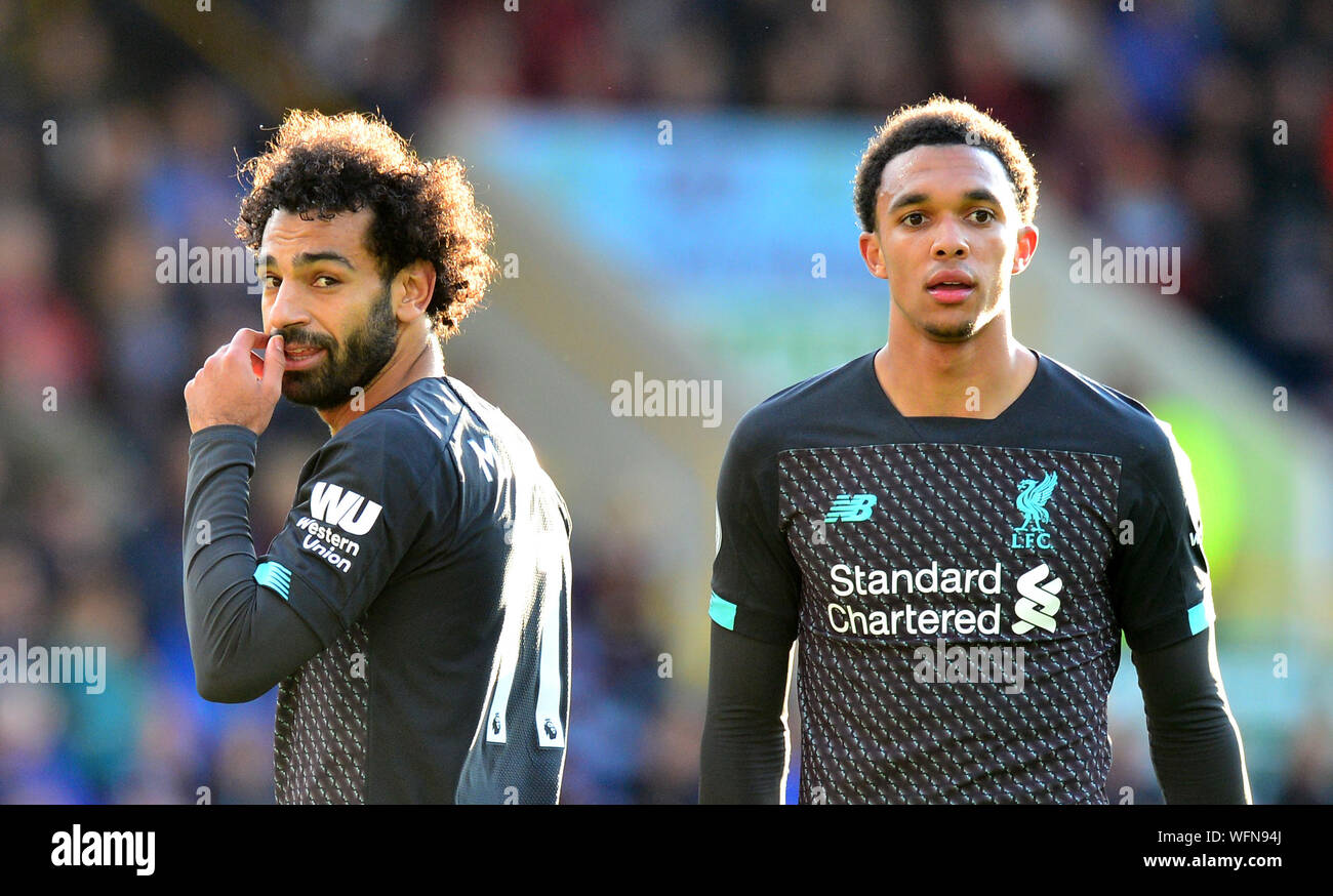 Liverpool's Mohamed Salah (left) and Trent Alexander-Arnold during the Premier League match at ...