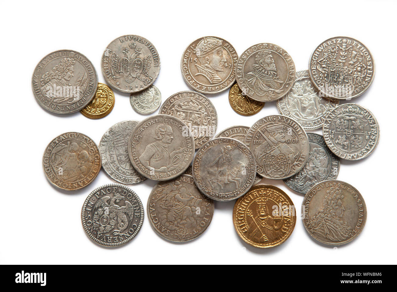 Collection of the medieval coins on the white background Stock Photo ...