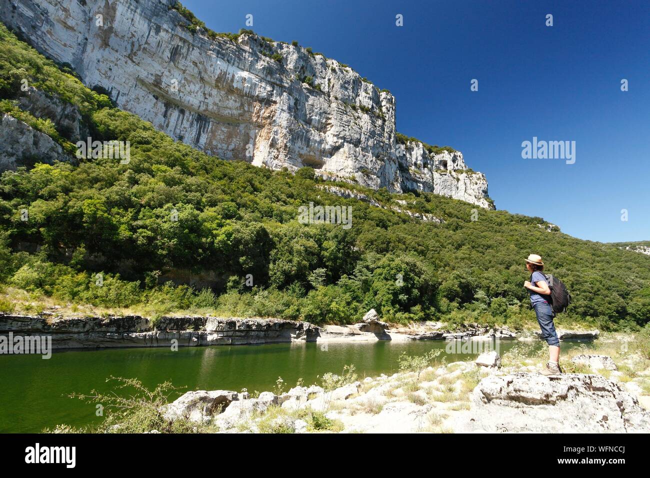 France, Ardeche, Sauze, Ardeche Gorges natural national reserve, Female ...