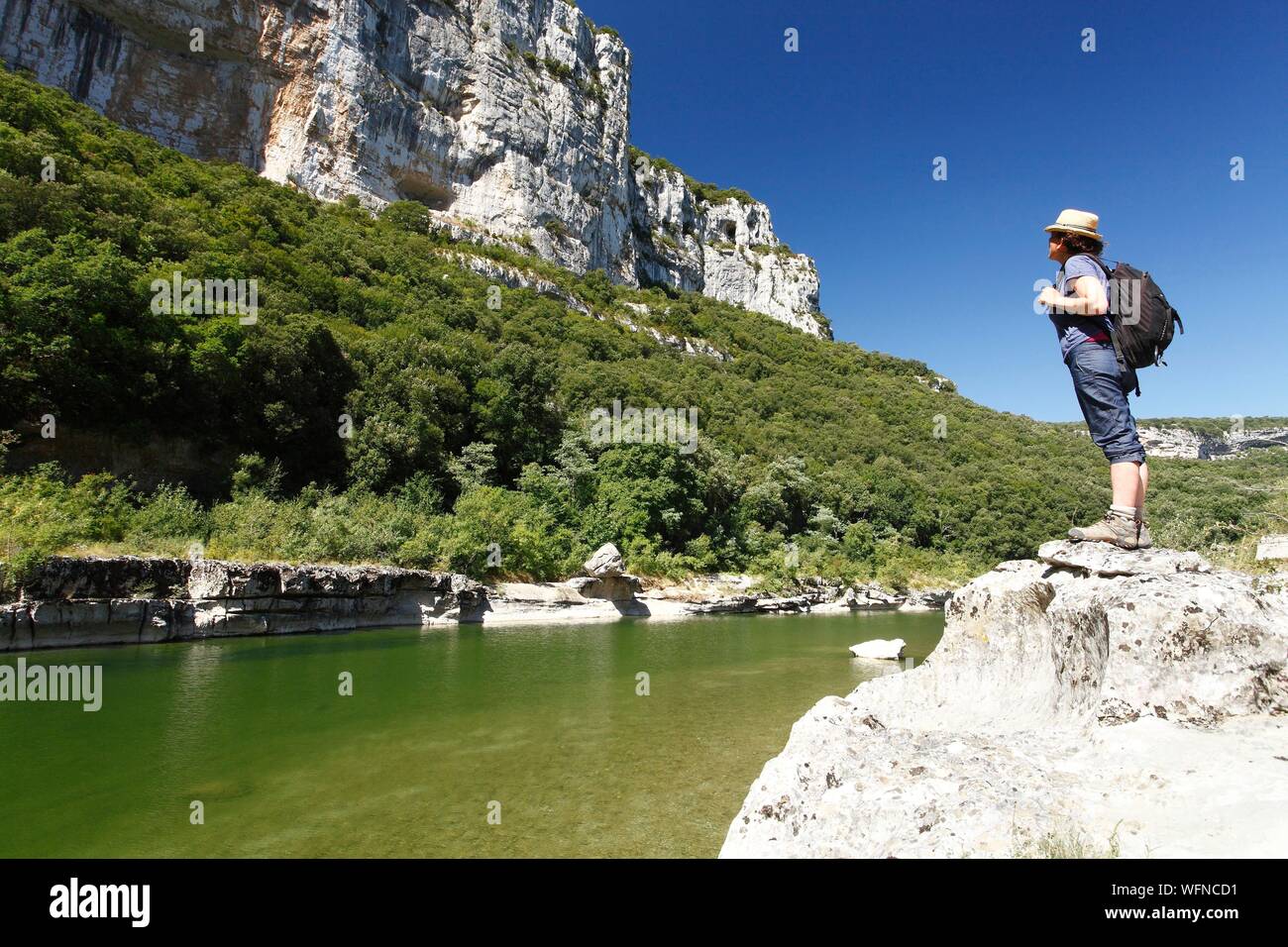 France, Ardeche, Sauze, Ardeche Gorges natural national reserve, Female ...
