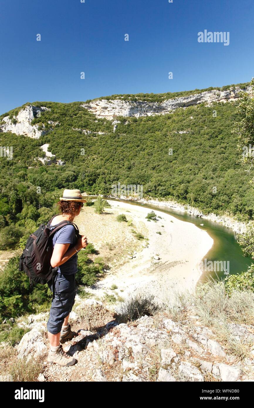 France, Ardeche, Sauze, Ardeche Gorges natural national reserve, Female ...