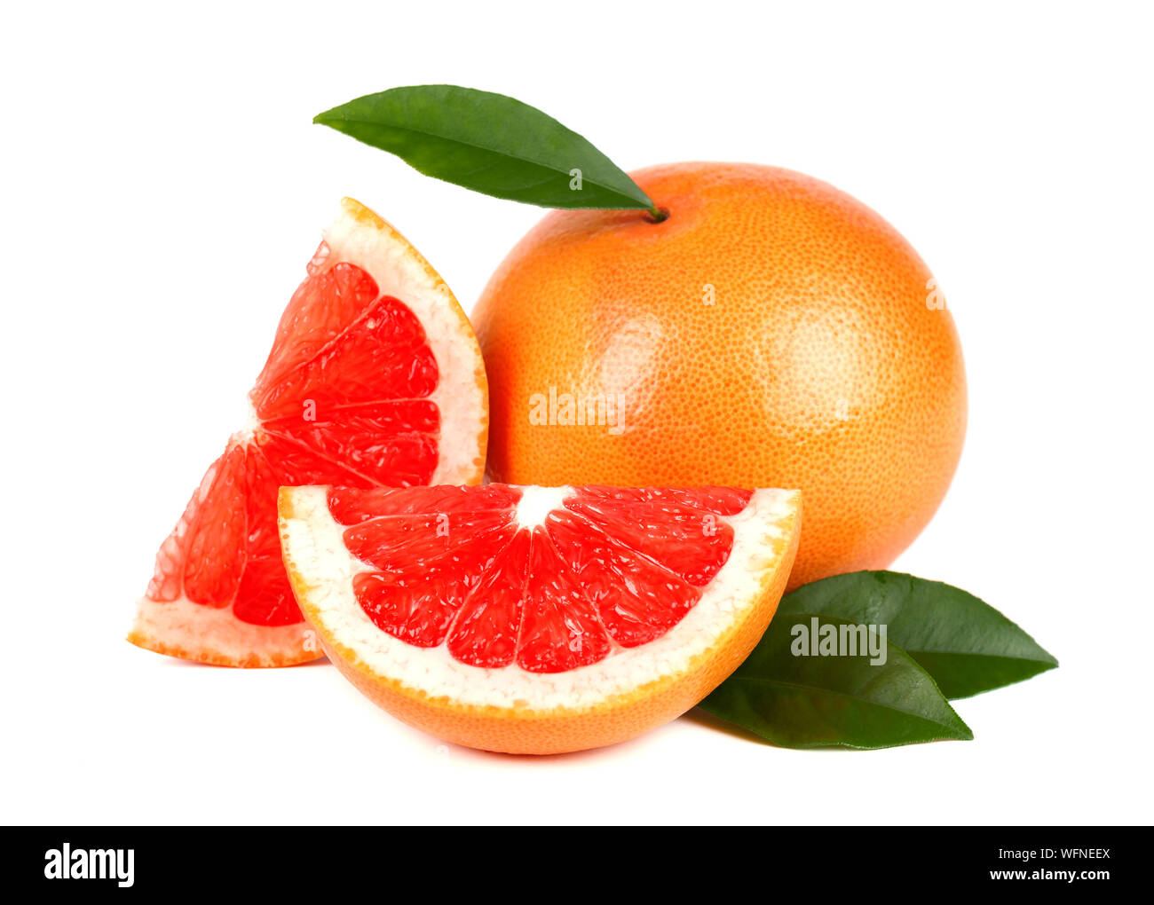 Pink grapefruit and slices isolated on white background with clipping ...