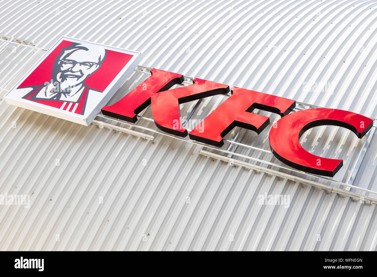 Minsk, Belarus - July 20, 2019: KFC fast food restaurant logo on white ...