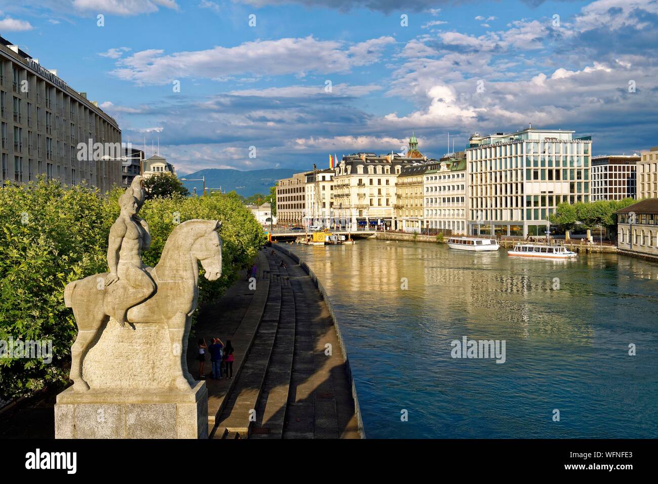 Switzerland, Geneva, Rhone river quays, banking district, the ...