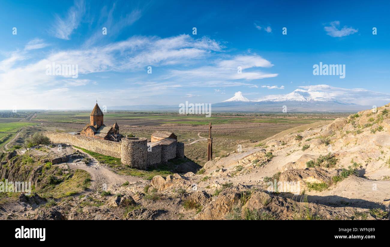 Armenia, Ararat region, Khor Virap monastery and Mount Ararat Stock ...