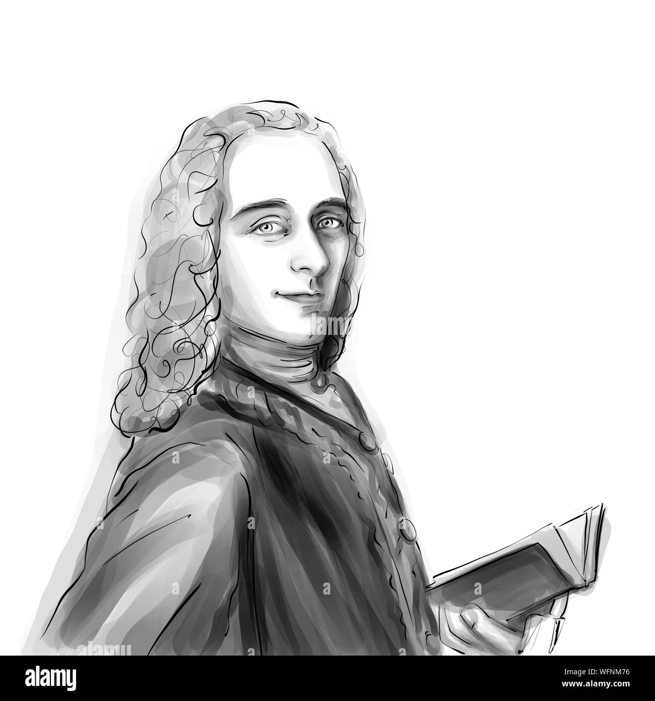 Caricature of Voltaire Author Portrait Drawing Illustration Stock Photo ...