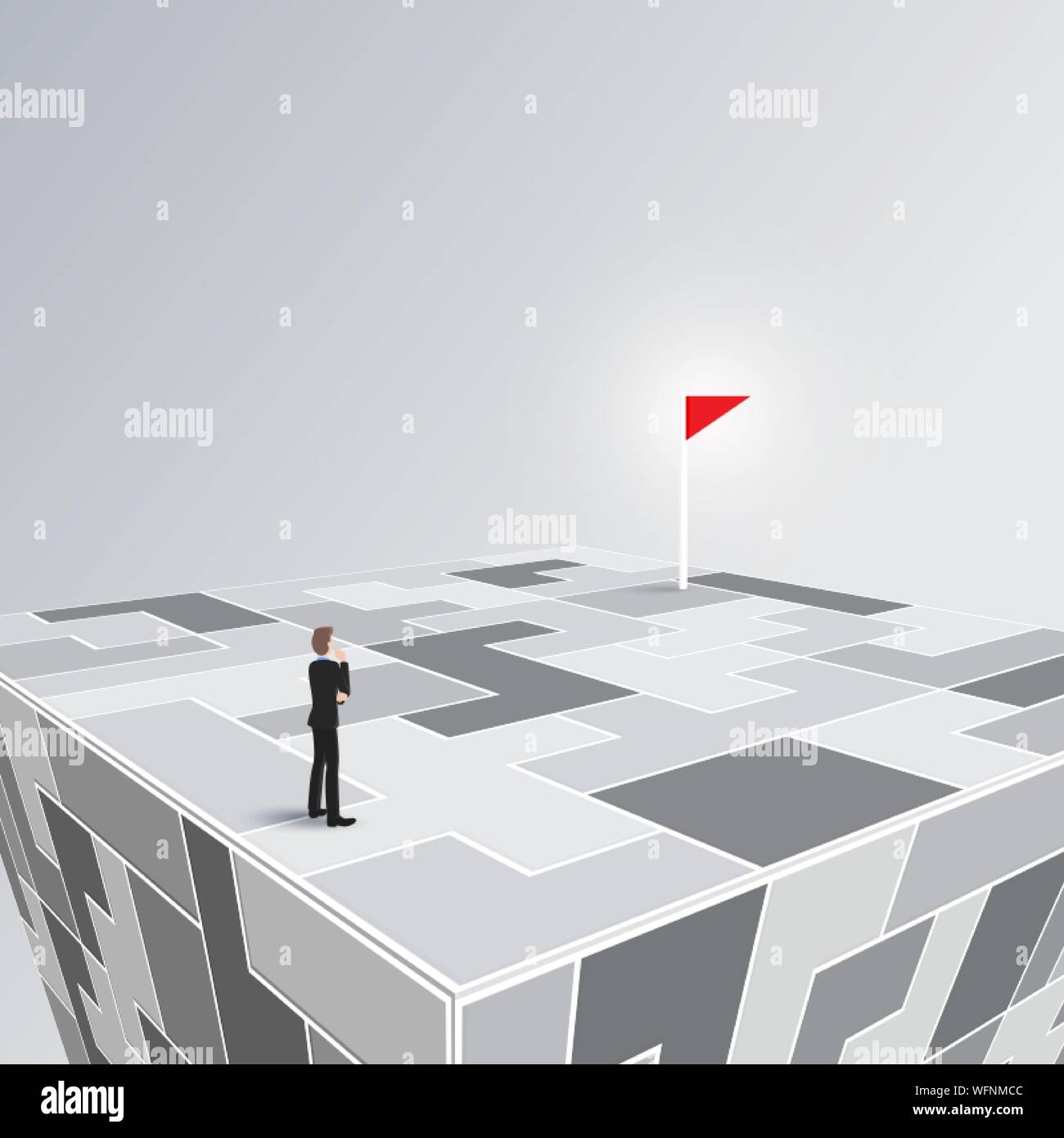 Businessman think way to goal, destination, in puzzle world. Vector ...