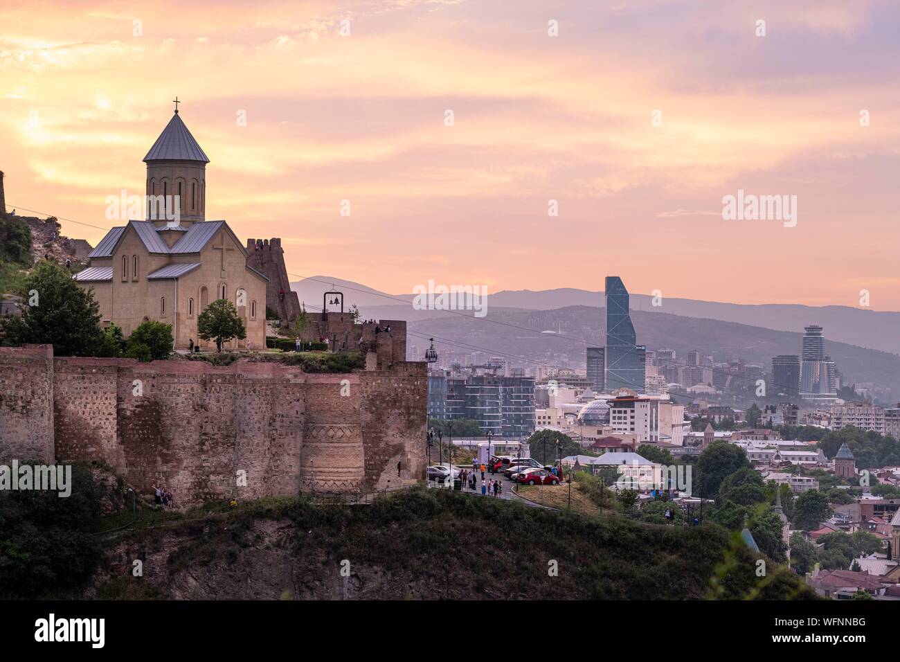 Georgia, Tbilisi, Narikala fortress and Saint Nicholas church overlook ...