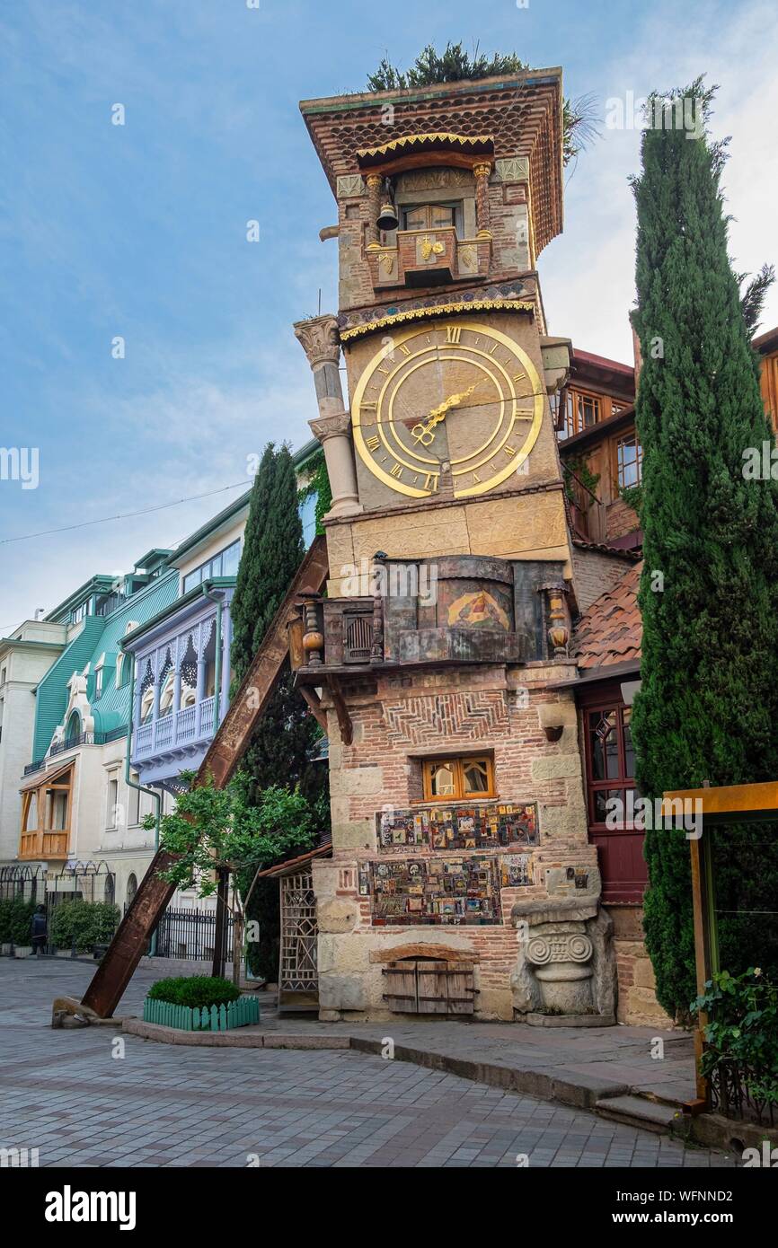 Georgia, Tbilisi, Old Tbilisi or Dzveli Kalaki, the clock tower built i ...