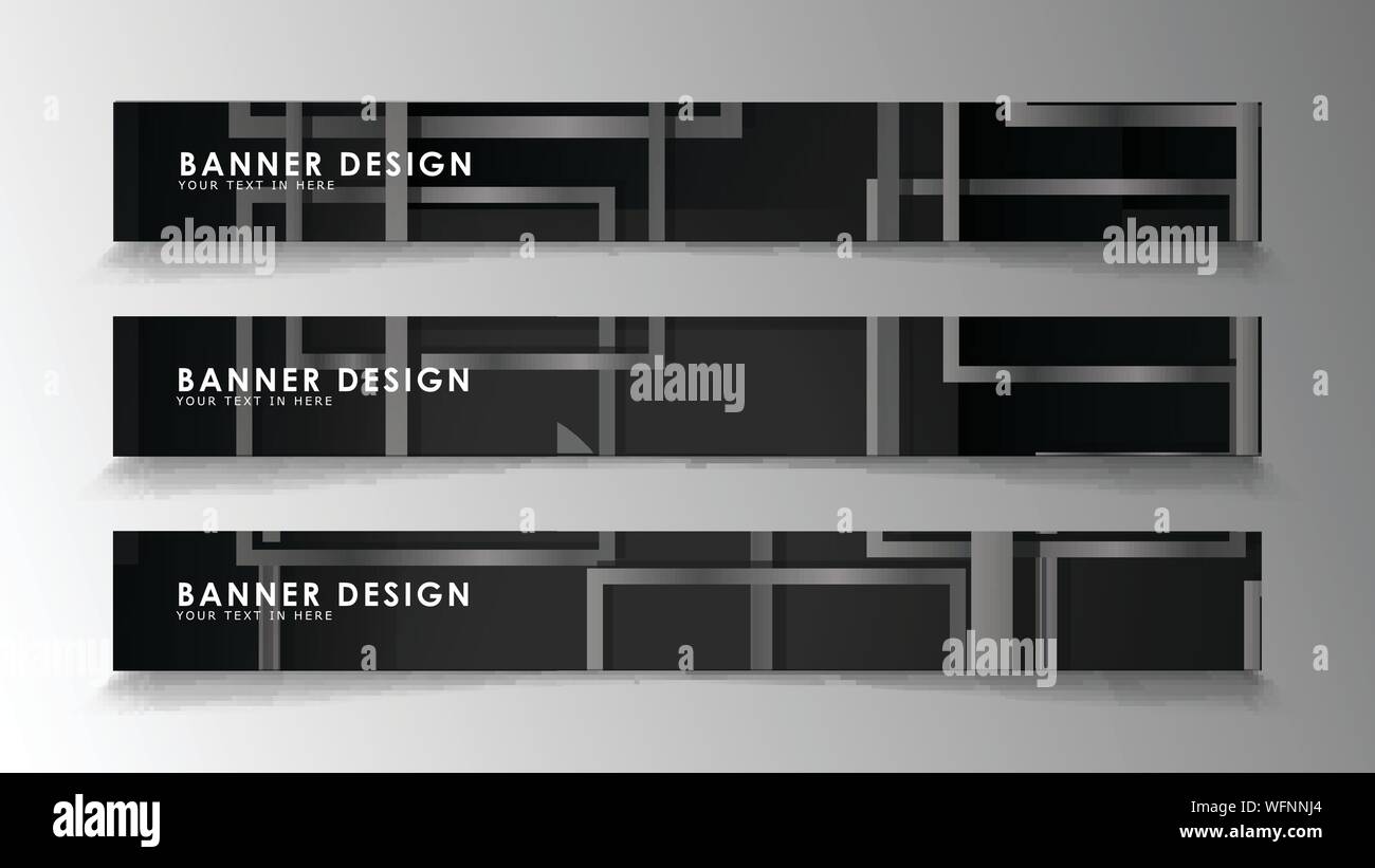 Banners of abstract geometric and rectangular patterns with black and ...