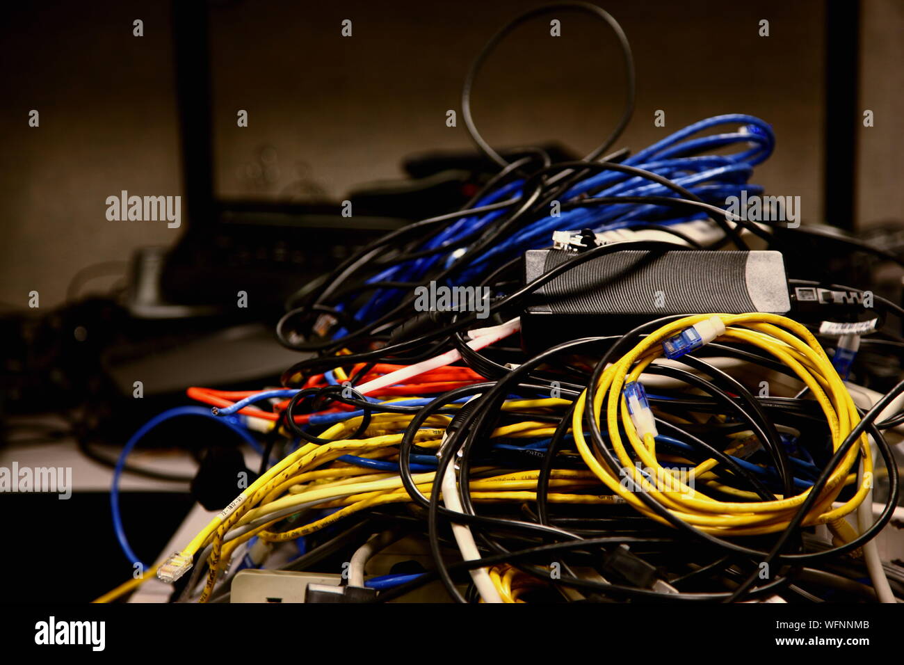 Tangled network cables hi-res stock photography and images - Alamy