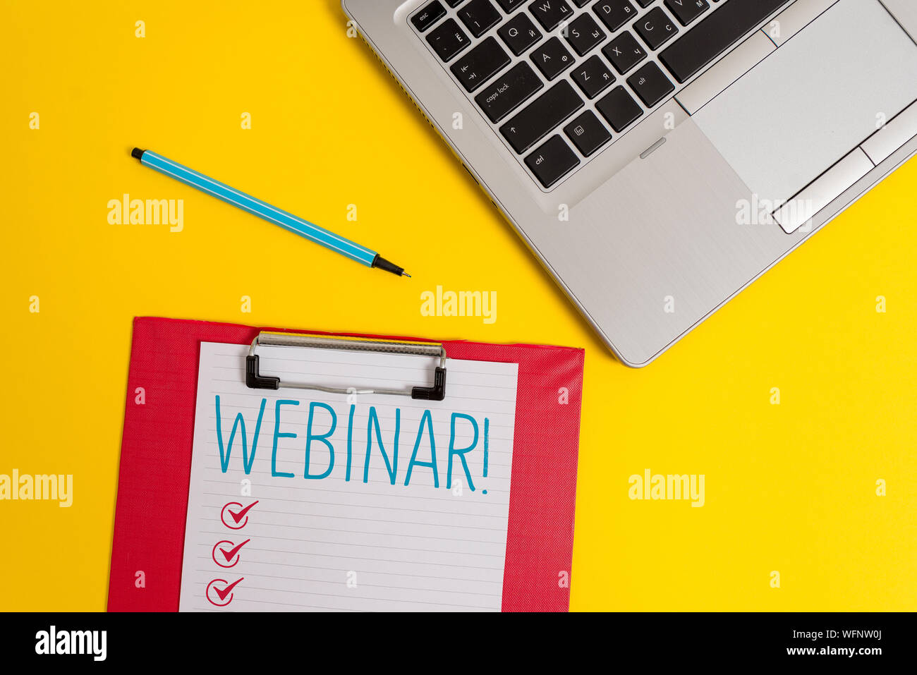 Writing note showing Webinar. Business concept for seminar or other ...