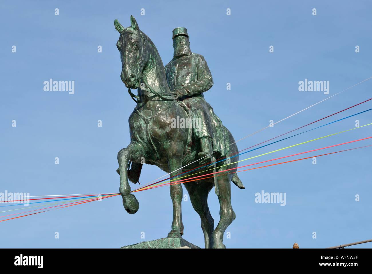 Belgium, West Flanders, Ostend, waterfront promenade, equestrian statue ...