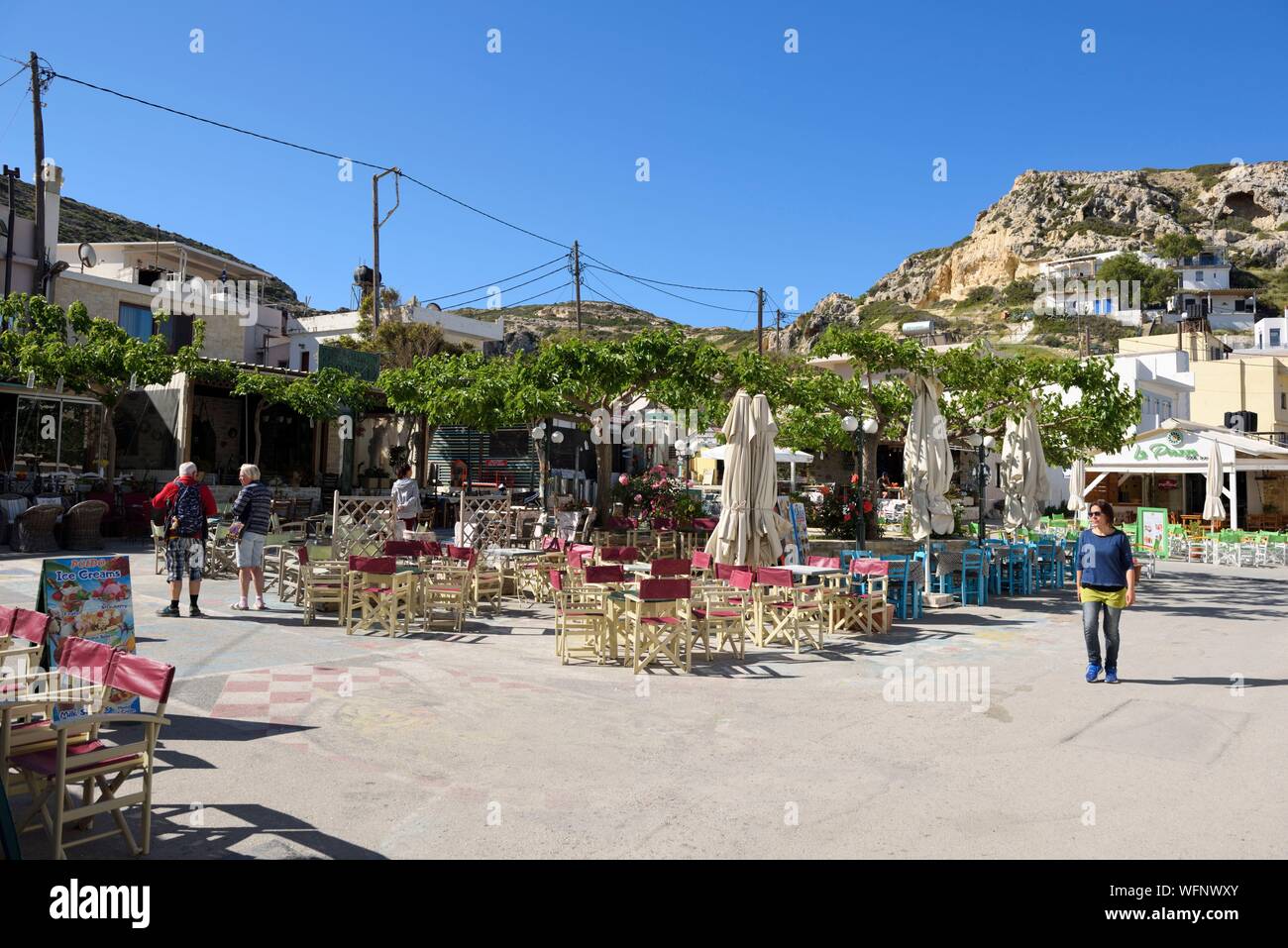 Matala village square crete hi-res stock photography and images - Alamy
