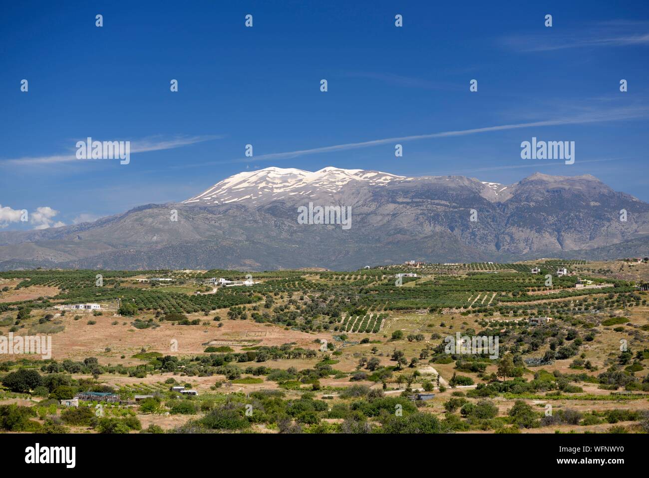 Greece, Crete, Phaistos, view of the plain of Messara and its cultures ...