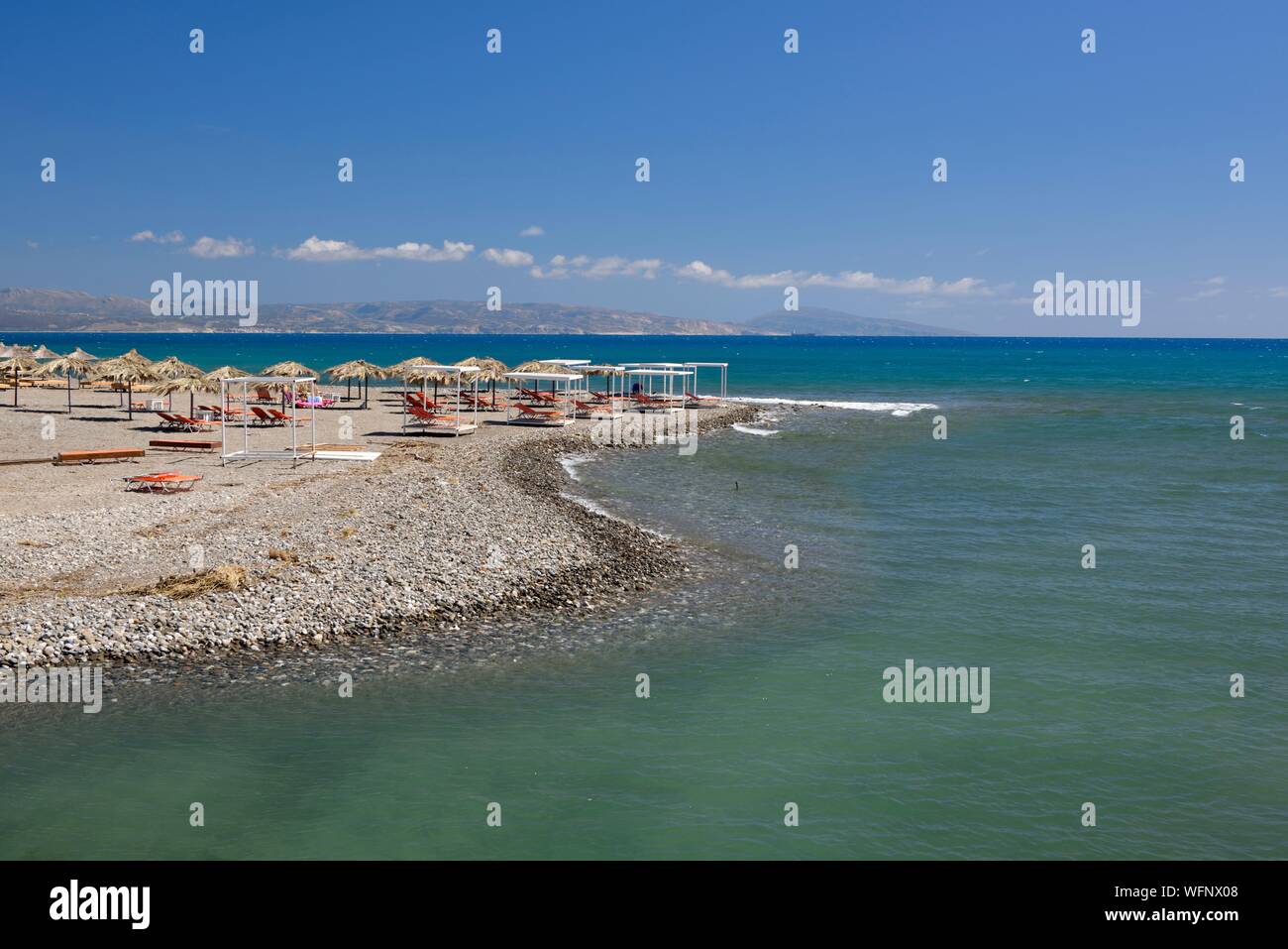 Greece, Crete, Agia Galini, Paralia Agia Galini, beach and its stony ...