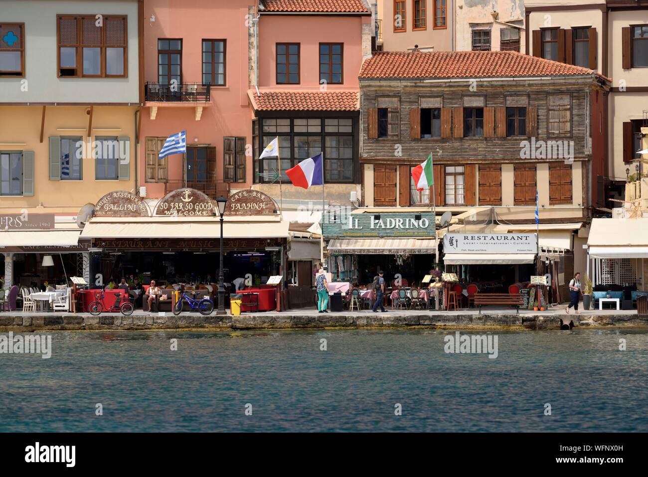 Greece, Crete, Chania, venetian port, pedestrian promenade Stock Photo ...