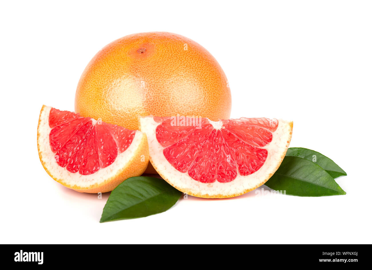 Pink grapefruit and slices isolated on white background with clipping ...