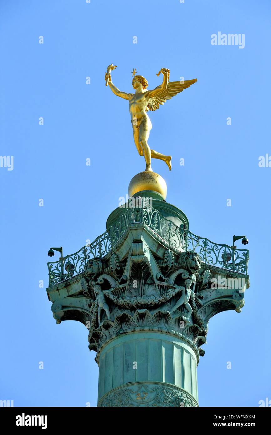France, Paris, Place de la Bastille, Column of July, the Genie de la ...