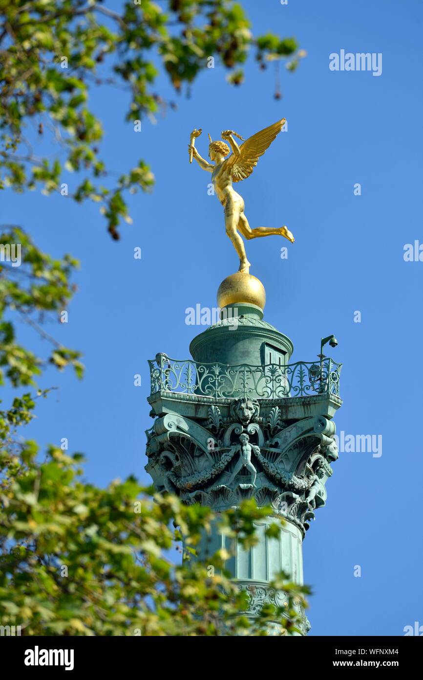France, Paris, Place de la Bastille, Column of July, the Genie de la ...